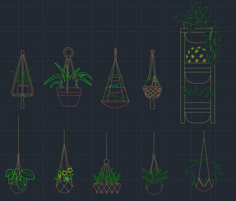 Hanging Flower Pots CAD Blocks (Free Download) - layakarchitect