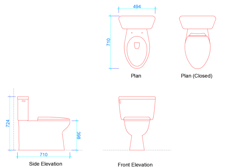 Two - Piece Toilet (WC) (Dimensions & Free Dwg.) - Layak Architect