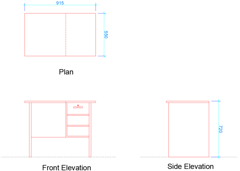 Study Table (Dimension & Free Dwg.) - Layak Architect