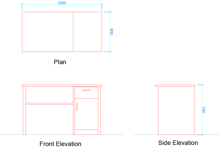 Study Table (Standard Size & Free Dwg.) - Layak Architect