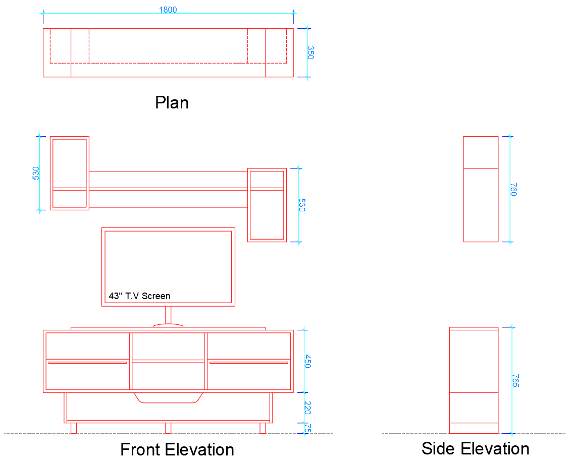 TV Stand Dimensions (Download Free Dwg) - Layak Architect