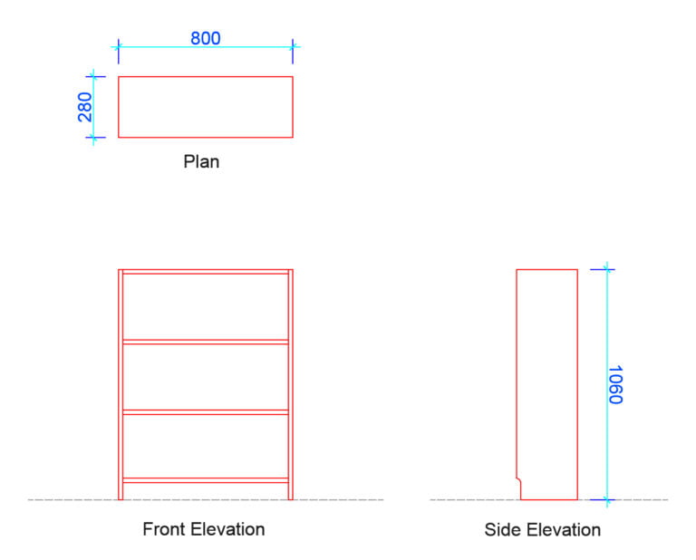 Dimensions of Bookcase in mm (Download Free Dwg.) - Layak Architect