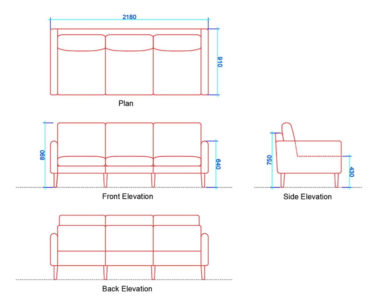 Sofa Dimension (Nomad) (Sizes & Free Dwg.) - Layak Architect