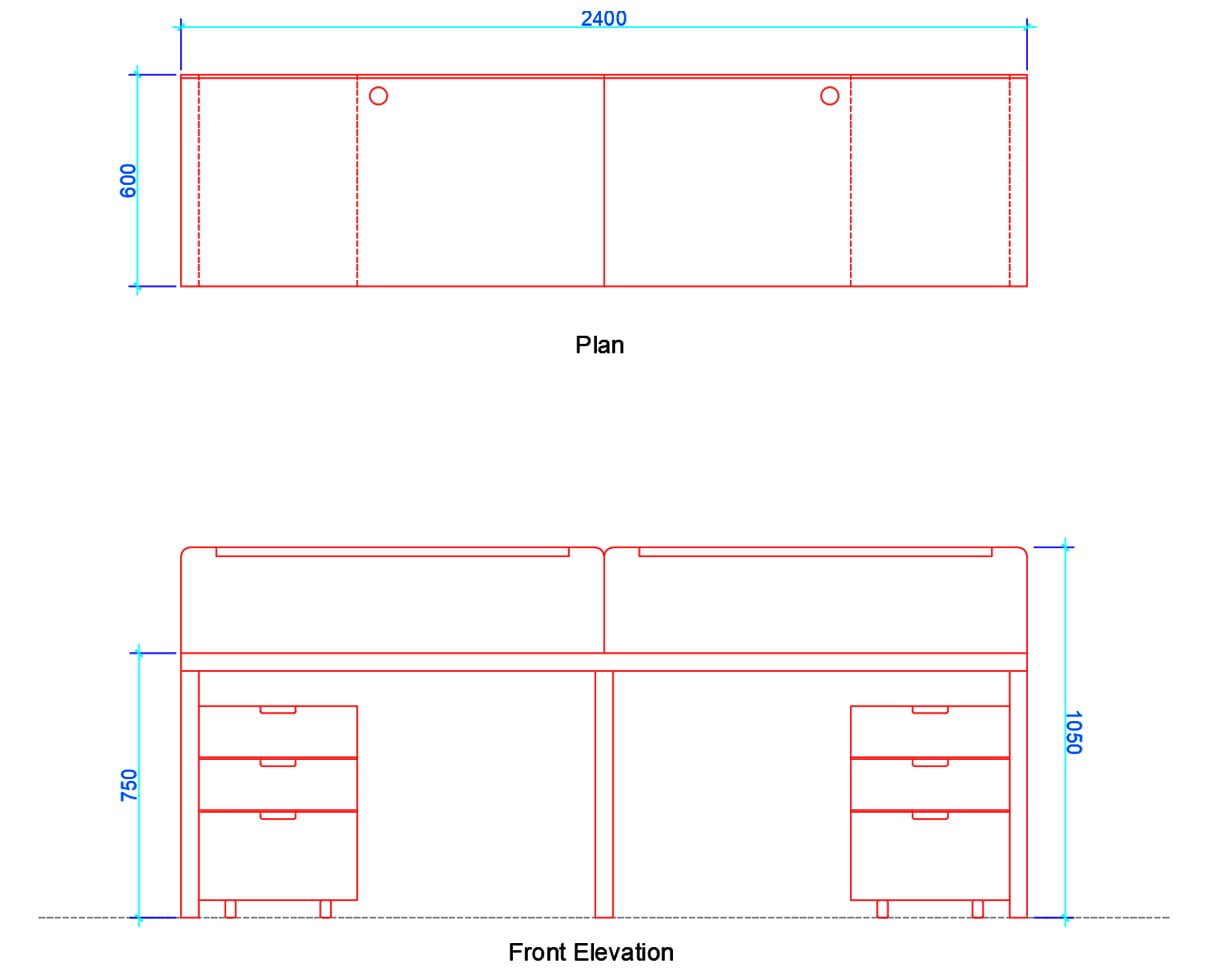 Office Workstation (2 Seater) (Dimensions & Free Dwg.) - Layak Architect