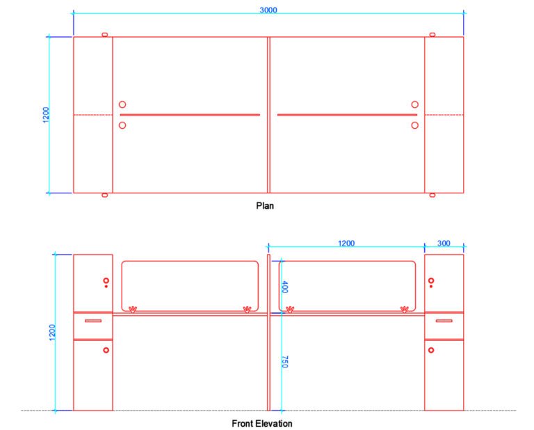 Office Workstation (4 Seater) (Dimensions & Free Dwg.) - Layak Architect