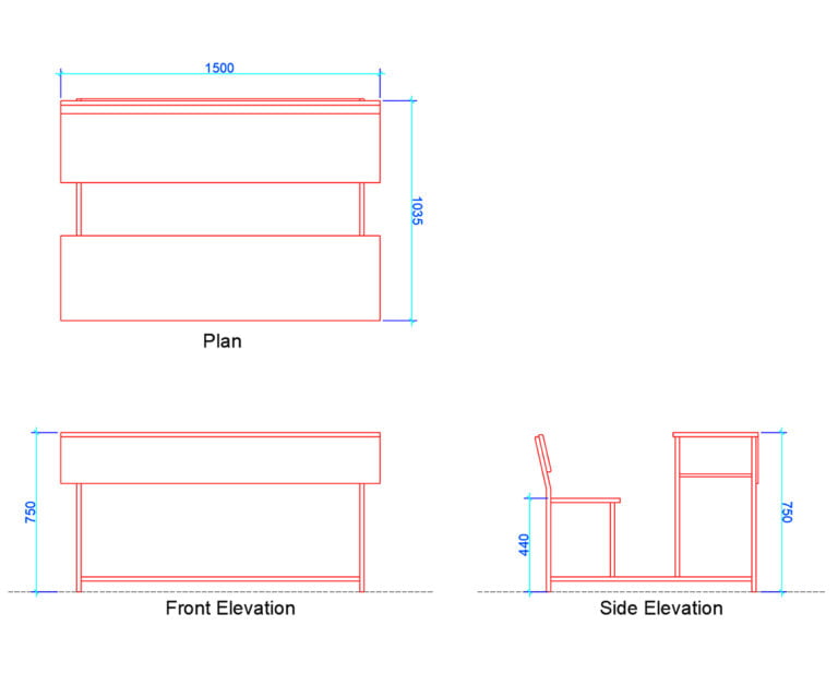School Bench Dimensions (Download FREE Dwg.) - Layak Architect