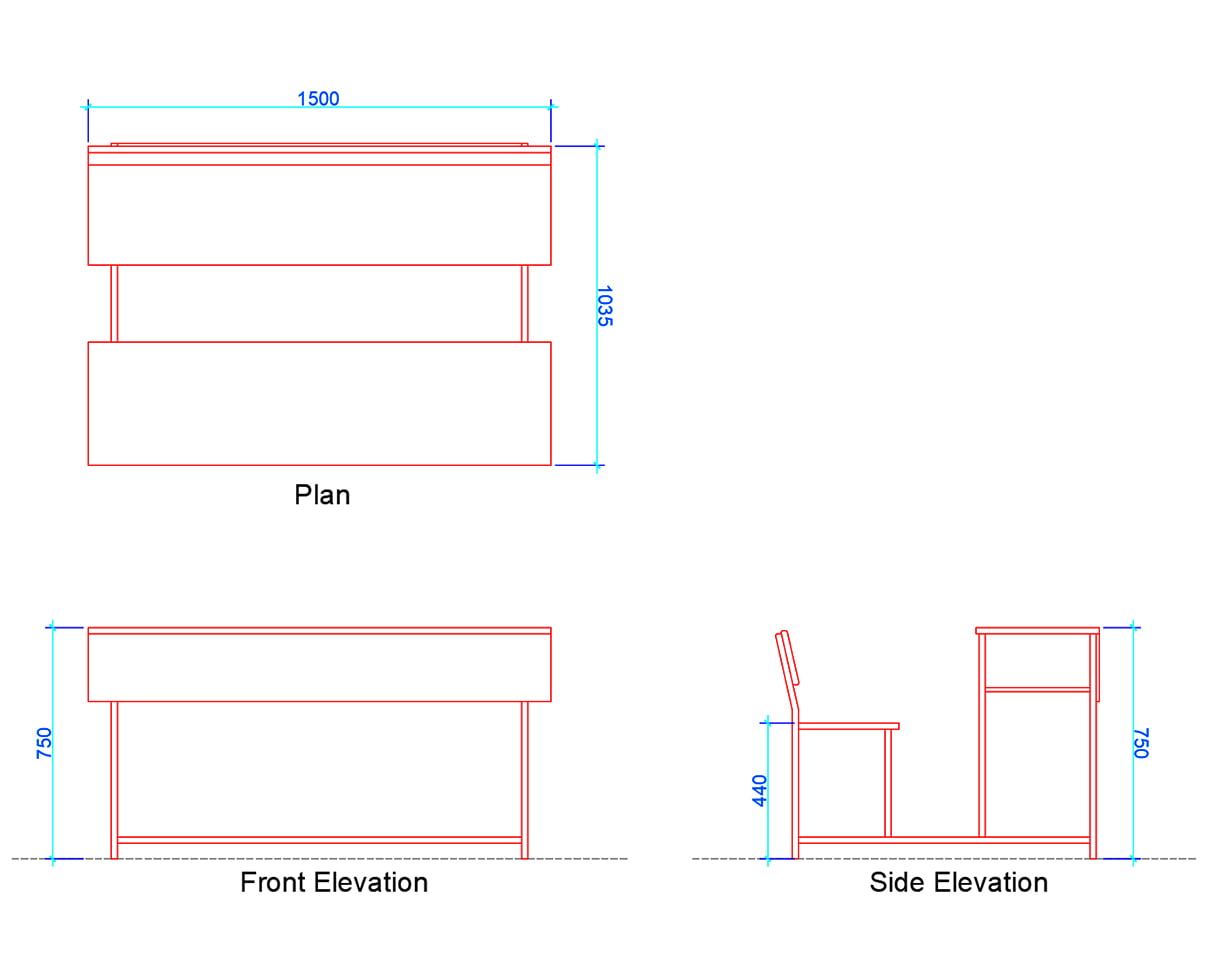 School Bench Dimensions (Download FREE Dwg.) - Layak Architect