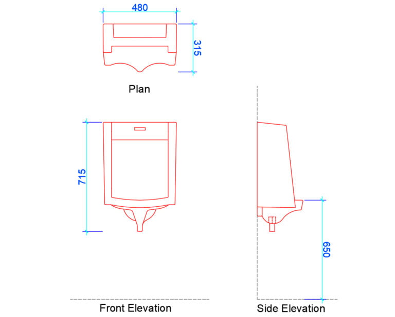 Dimensions of Urinal (Top Inlet) (Download FREE Dwg.) - Layak Architect