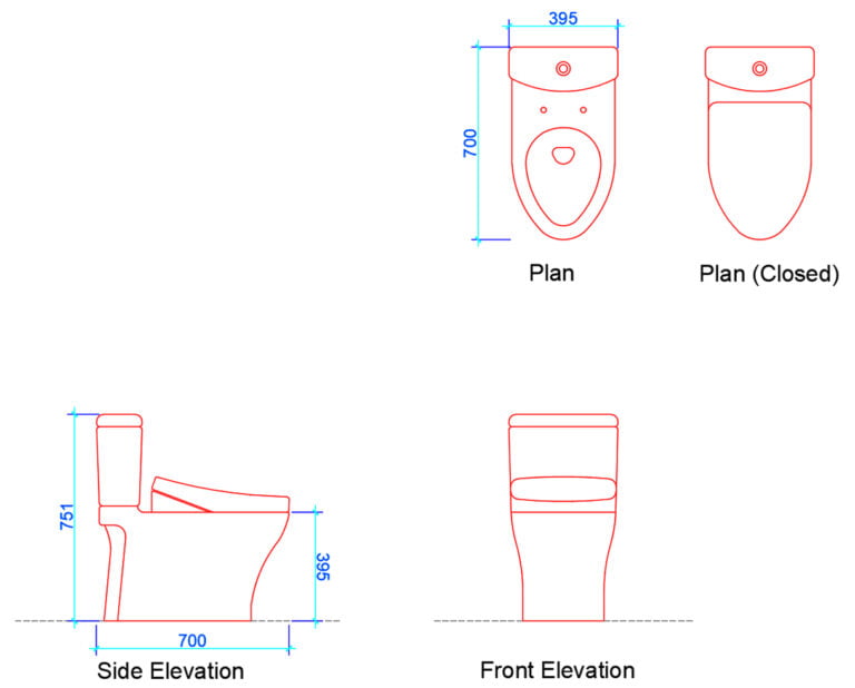 Water Closet (Two Piece) Dimensions (Download FREE Dwg.) - Layak Architect