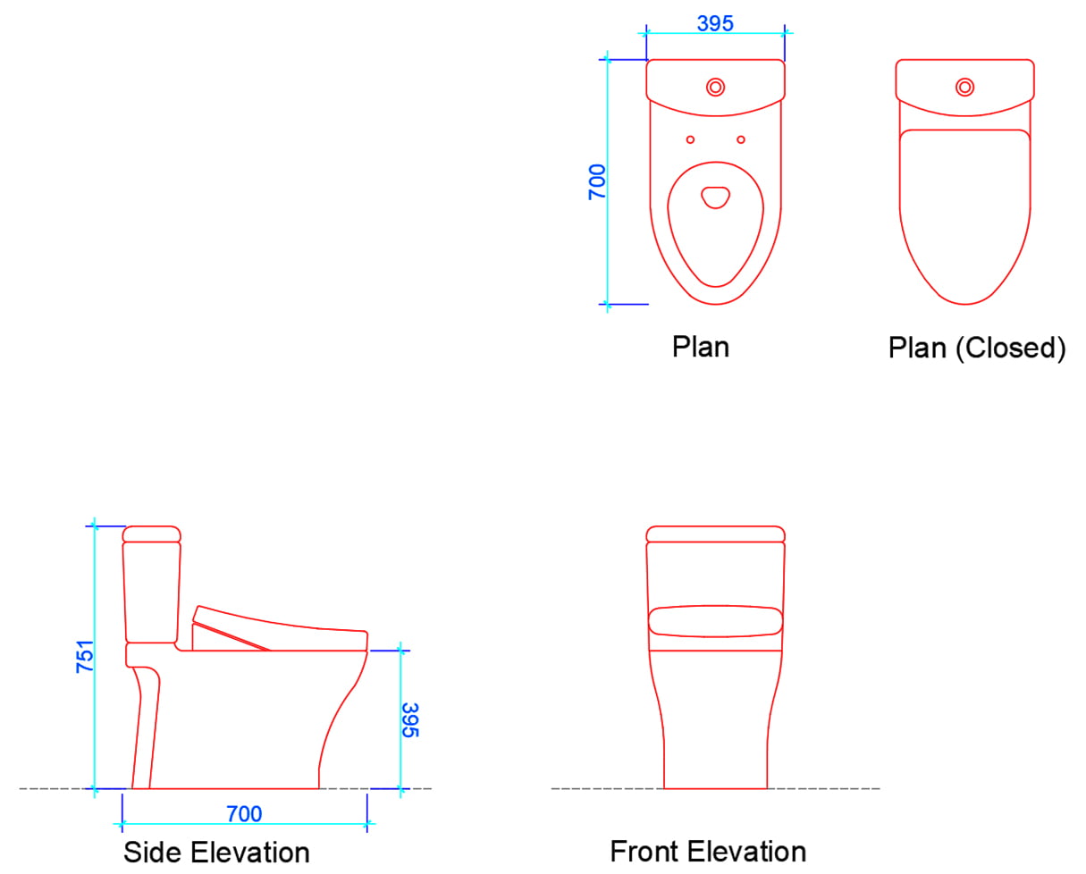 Water Closet (Two Piece) Dimensions (Download FREE Dwg.) - Layak Architect