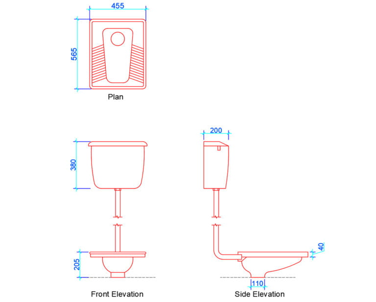 Commode with Flush Tank Dimensions (Download Free Dwg) - Layak Architect