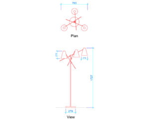 Floor Lamp (Tri Arm) [Dimensions & Free Dwg.] - Layak Architect