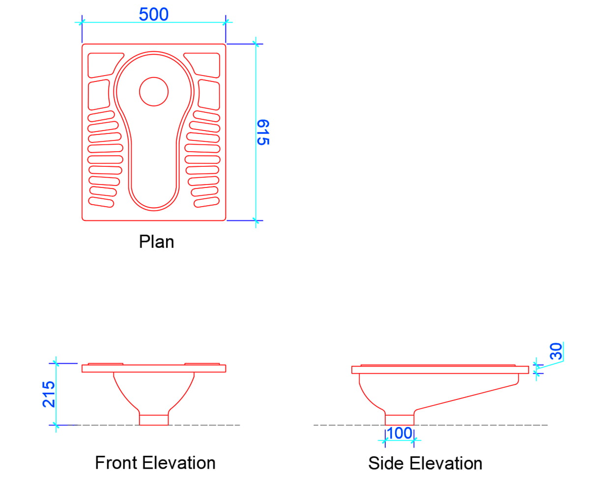 Squatting Pan Dimensions (Download Free Dwg) - Layak Architect