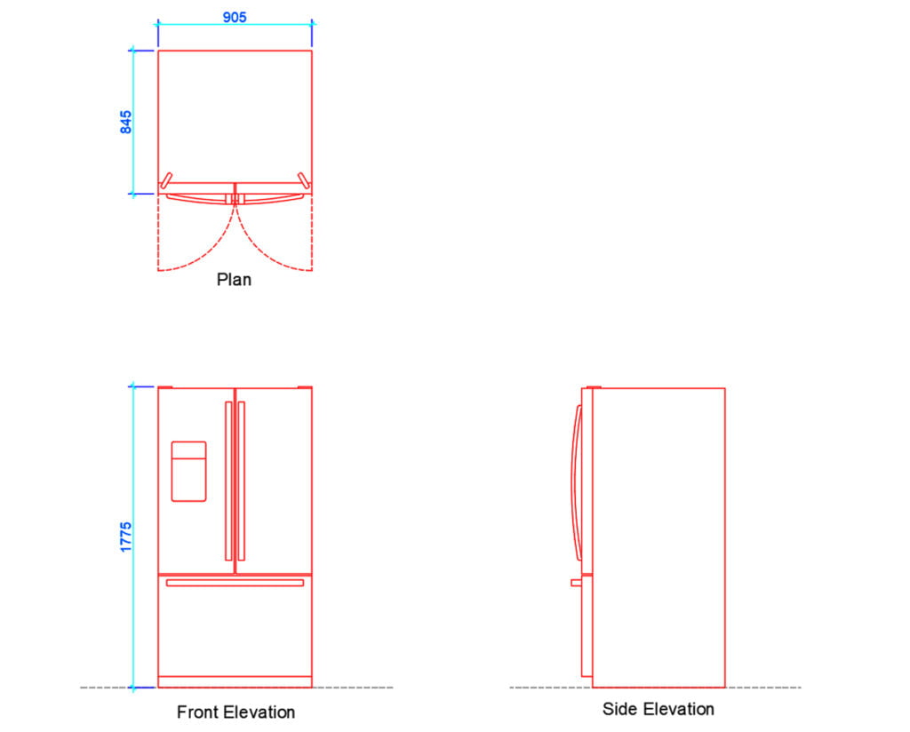 Refrigerator dimensions (27 Cu Ft) [Download Free dwg.] - Layak Architect