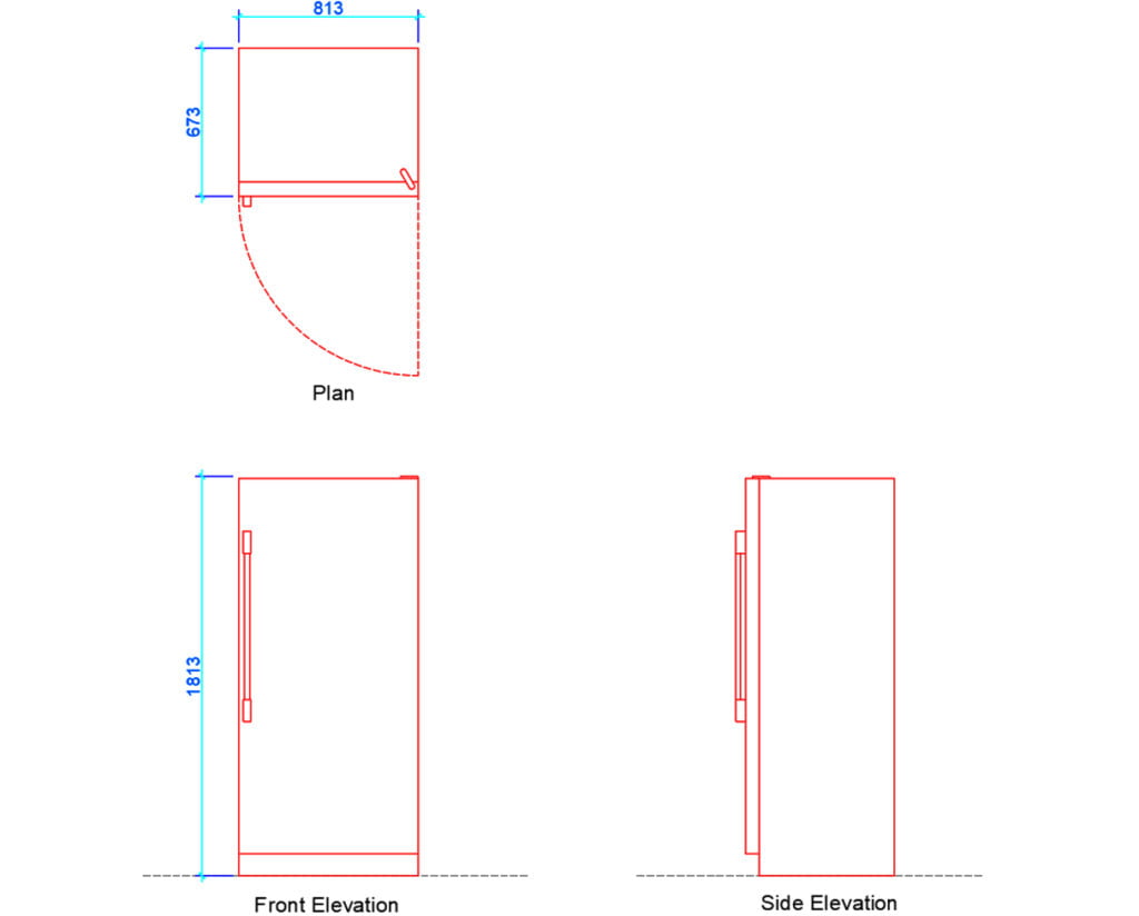 Single Door Fridge Dimensions (18 Cu Ft) [Download Free dwg.] - Layak ...