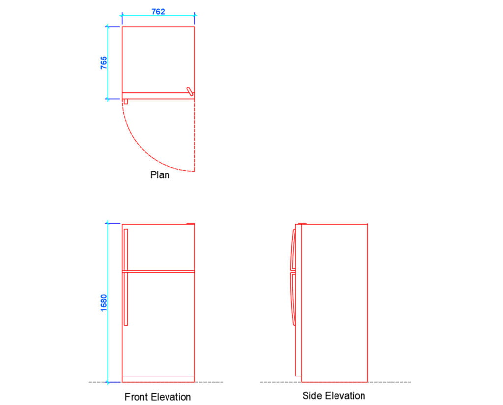 Fridge Dimensions (18 Cu Ft) [Download Free dwg.] - Layak Architect
