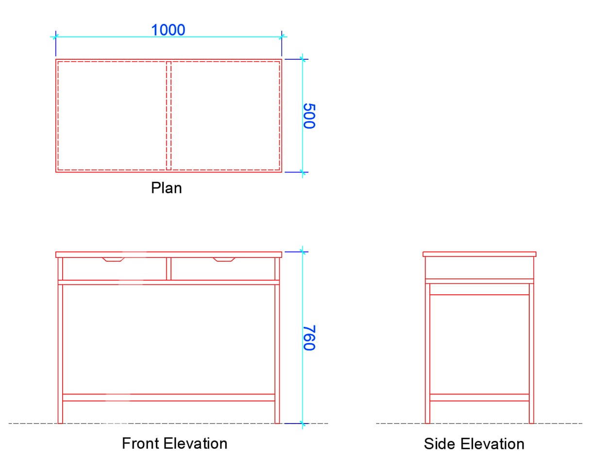 Study Desk (Standard Dimensions & Free Dwg.) - Layak Architect